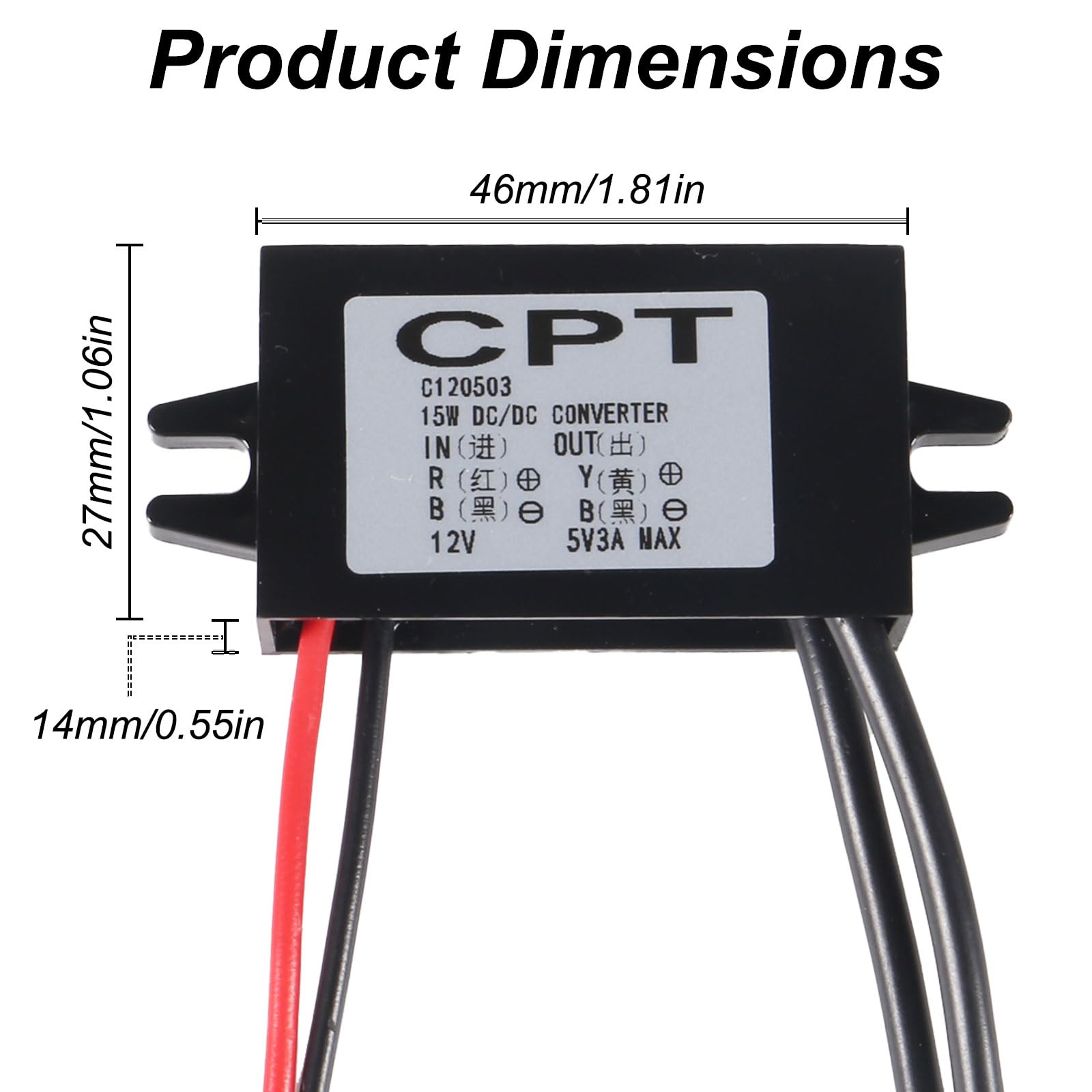 DIANN 3pcs Direct Current Converter 12V to 5V 3A 15W Buck Converter Module DC Power Adapter Converter DC to DC Regulator Car Power Converter Wire Interface