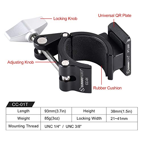 SUNWAYFOTO CC-01T Super Clamp with QR Plate for Phone,DJI OSMO ,Gopro Bike Clamp,Bike Phone Mount Clamp Adjustable