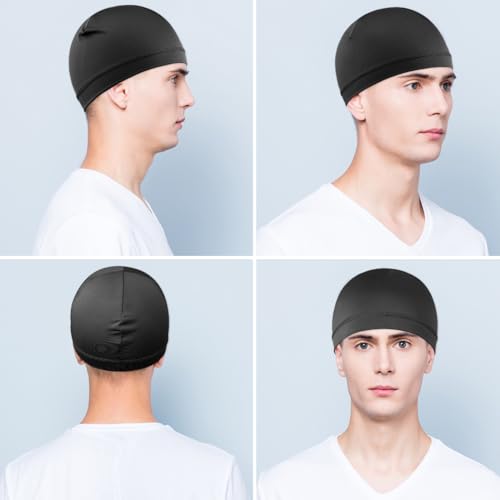 COMNICO 2 Pcs Men Skull Caps, Beanie Multifunctional Sleep Hats Breathable Headwear Sweat Absorbent Liner Cap for Men Women (Black,Dark Grey)