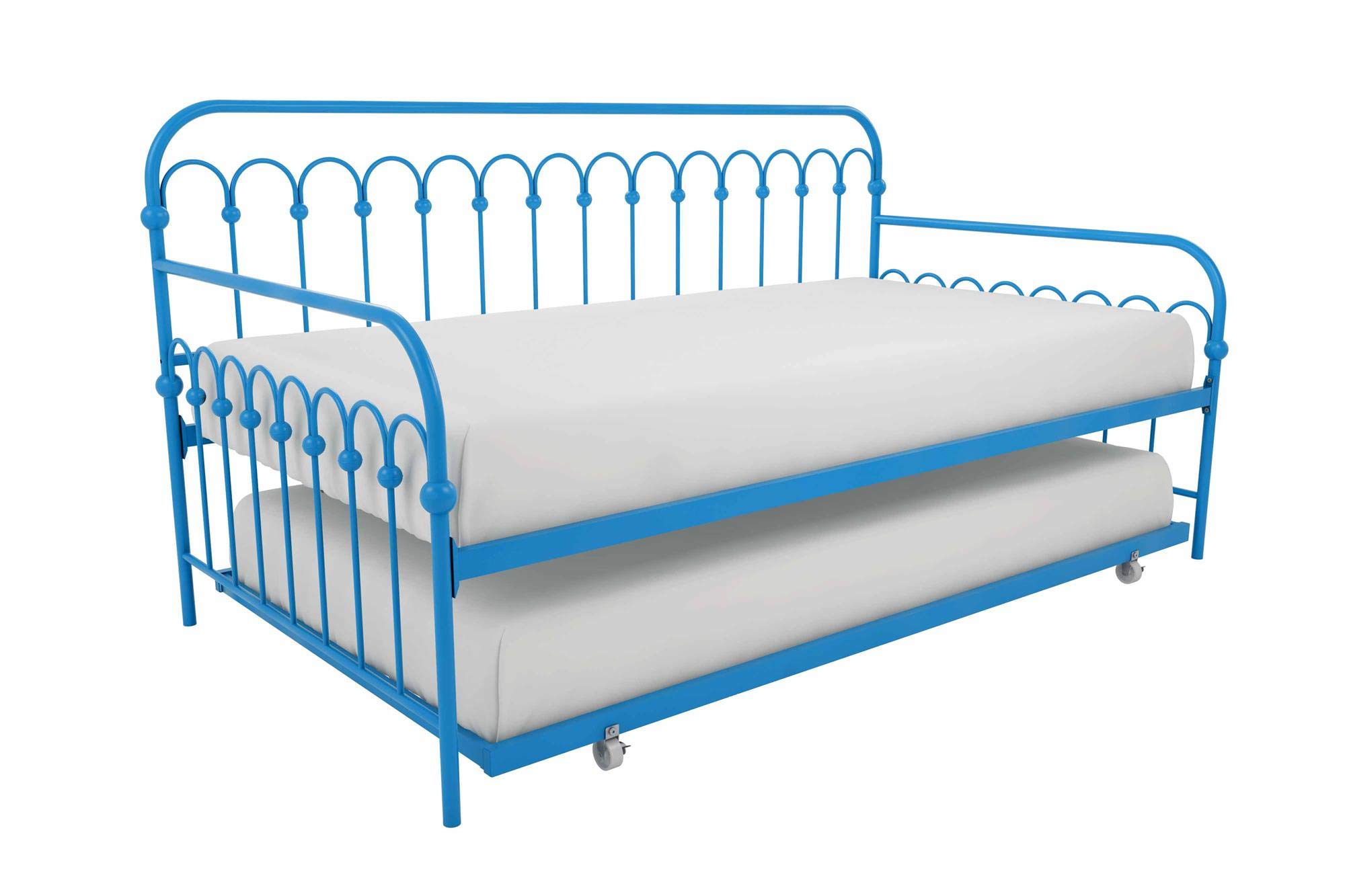 Novogratz Bright Pop Metal Daybed with Roll Out Trundle - Chic, Stylish, Space-Saving Design - Includes Sturdy Steel Slats