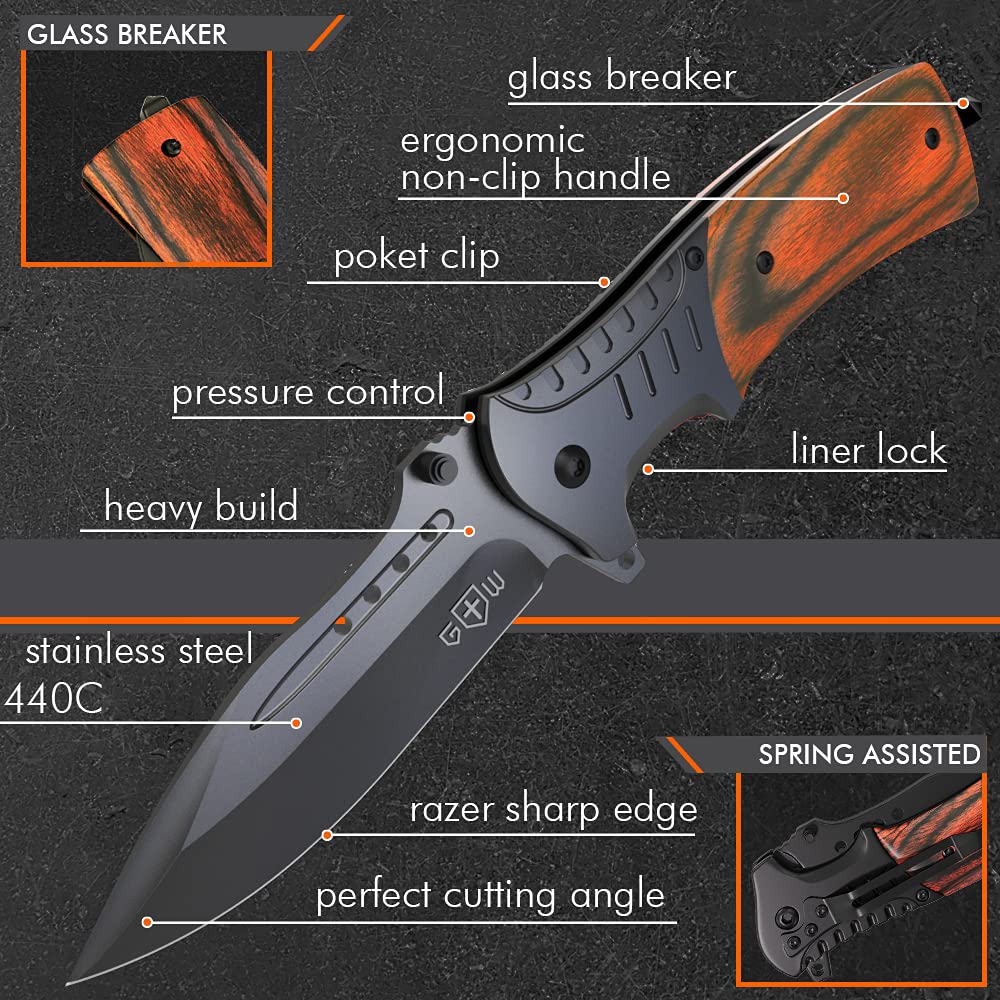 Bundle of 2 Items - Gentlemanās Folding Knife Pocket Knife Knives Knofe Wood Handle Sharp Blade - Pocket Knife for Men - Best Folder for Camping Hunting - Travel Accessories Gear- Pocket Knife Gift