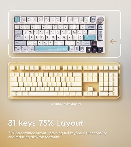 GK GAMAKAY TK75 75% Mute Mechanical Keyboard with Knob Control, Hot Swap RGB Bluetooth 5.0/2.4GHz Wireless/USB-C Wired PBT Cherry Profile Keycaps Silent Gaming Keyboard (GamaKay Pegasus Switch)