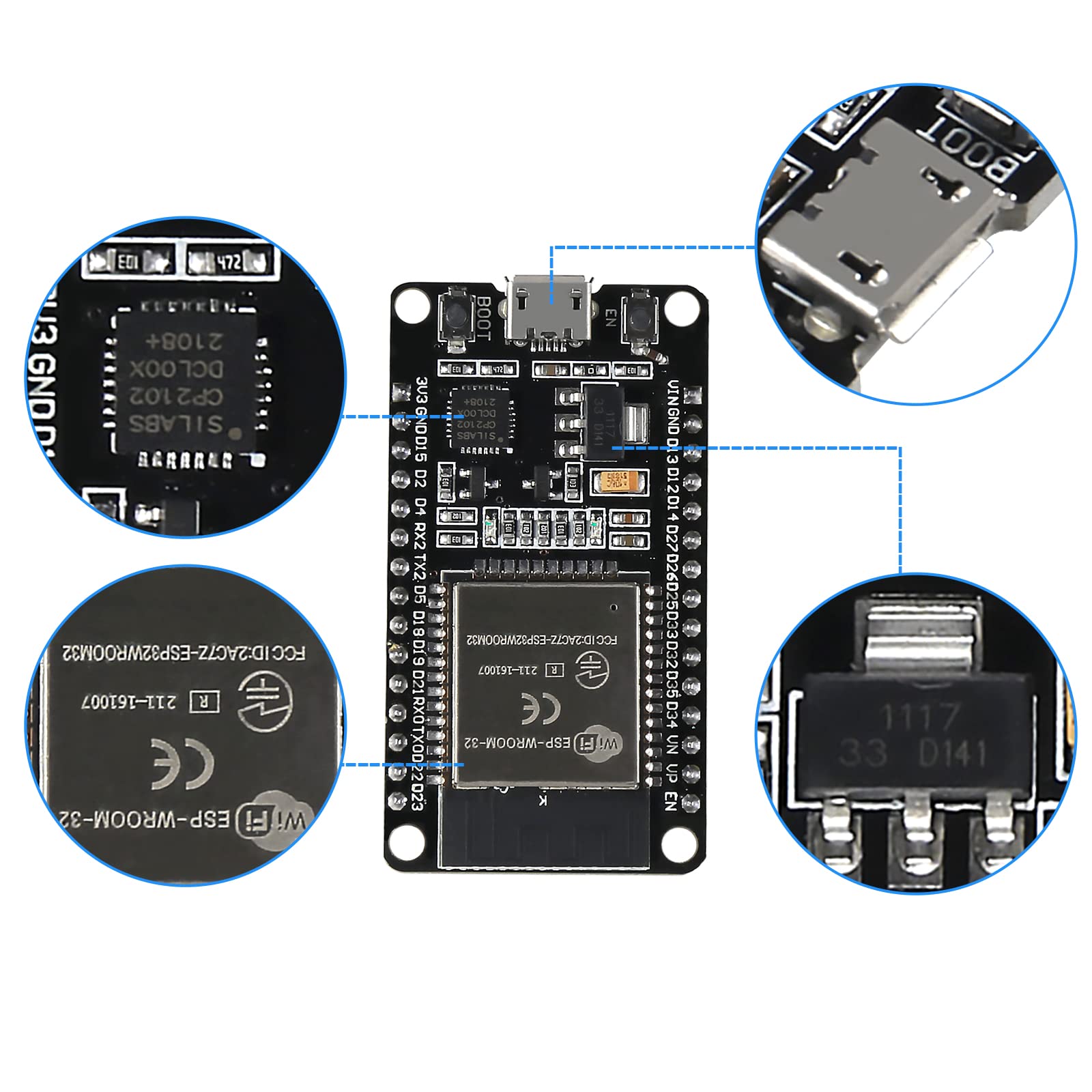 DIANN ESP32 ESP-WROOM-32 ESP-32S Development Board CP2102 Ultra-Low Power Dual Core ESP32-DevKitC-32 with Expansion Board