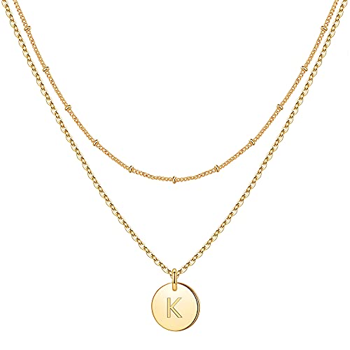 IEFWELL Gold Initial Necklaces for Women, 14K Gold Filled Letter Necklaces for Girls Gold Initial Necklaces for Teens Girls Initial Necklaces Gold Jewelry（K）