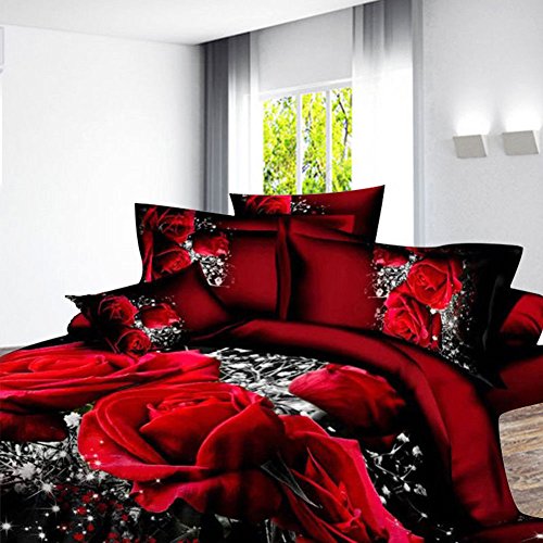 Longji 3D Oil Painting red Rose Bedding Set Queen King Size Comforter Bag Duvet Cover Set (Size : Queen 4pcs Duvet Cover 200x230cm)