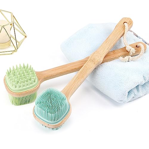 Kokiya Shower Brush Back Scrubber,Dual Sided Long Handle Back Scrubber,Bath for Body Shower, Green, 32.5cmx7.1cm