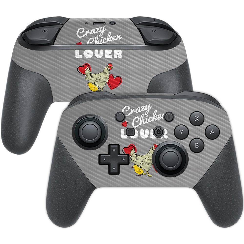 MightySkins Carbon Fiber Skin for Nintendo Switch Pro Controller - Crazy Chicken Lover | Protective, Durable Textured Carbon Fiber Finish | Easy to Apply, Remove, and Change Styles | Made in The USA