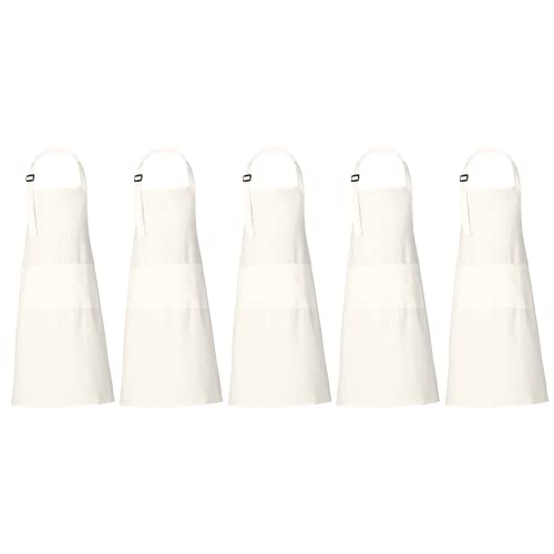 RAJRANG BRINGING RAJASTHAN TO YOU Chef Apron for Women Men with Pockets Cotton Kitchen Cooking Full Length Plain Aprons Marshmallow 35x27 Inches Pack of 5