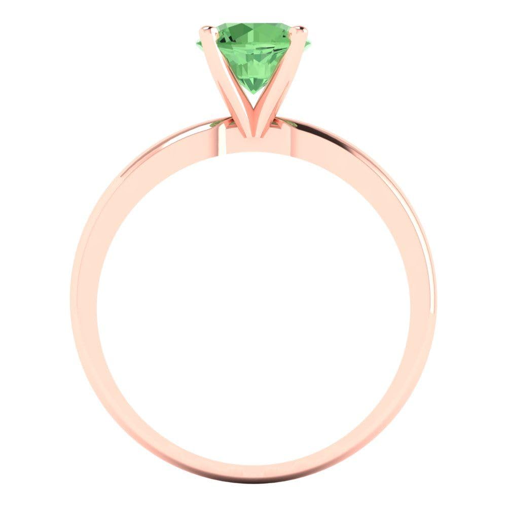 Clara Pucci 1.0 ct Round Cut Solitaire Green Simulated Diamond Bridal Designer Anniversary Engagement Ring in 14k Rose Gold