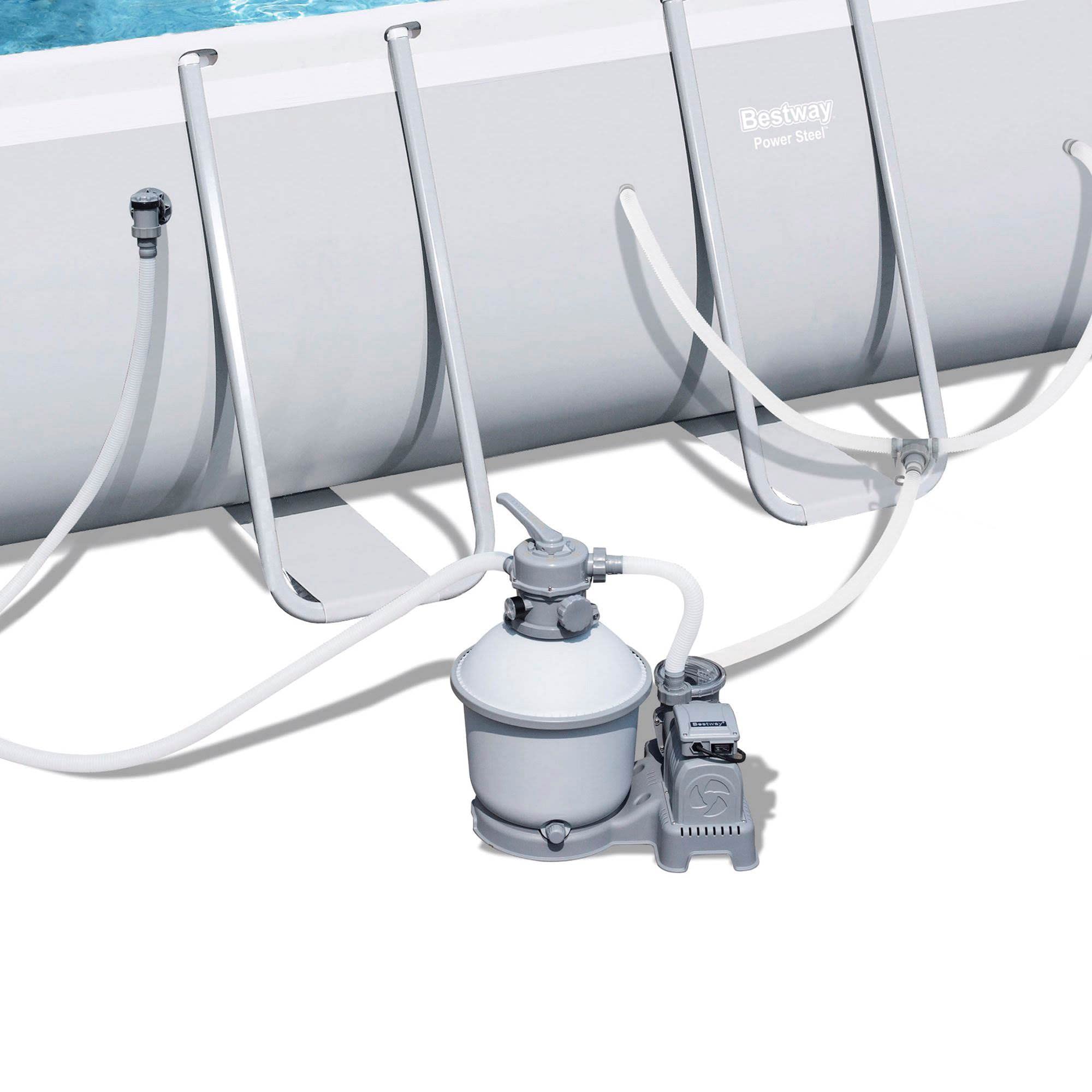 Bestway 18 x 9 x 4 Foot Rectangular Above Ground Pool Set with Ladder, 1000 Gallon Sand Filter Pump, Ground Cloth, Pool Cover, and Surface Skimmer