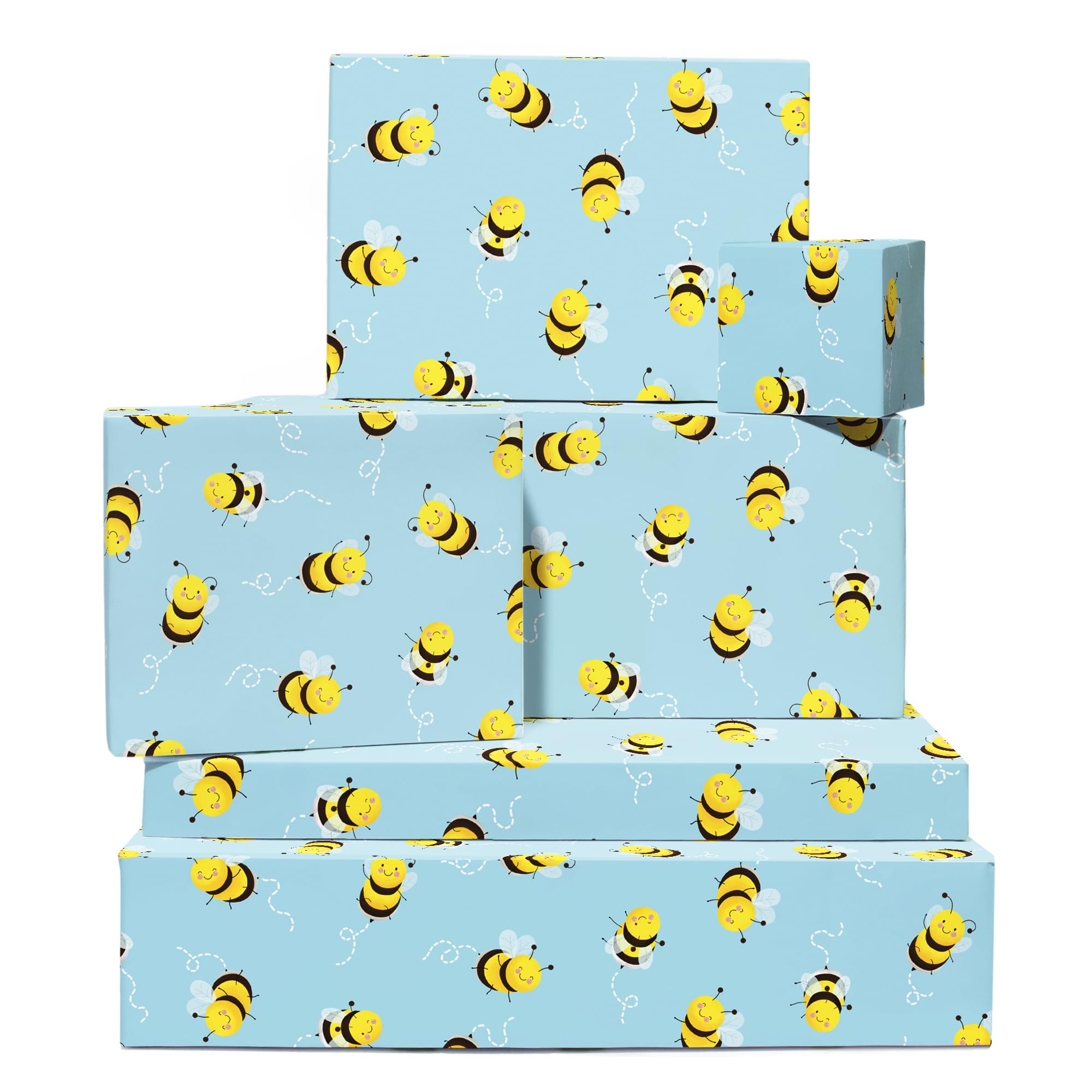 CENTRAL 23 - Blue Wrapping Paper - 6 Sheets - Bumblebee - Bee - Gift Wrap for Kids - Birthdays Easter Baby Shower Decoration - Men Women - Recyclable