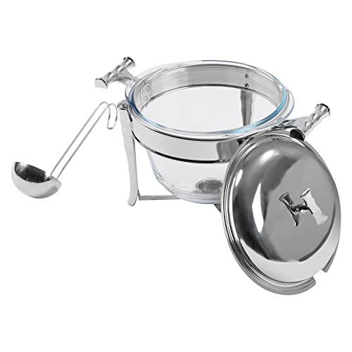 KOLHGNSE 4Qt Round Accent Soup Chafer, Round Stainless Steel Chafer Chafing Dish Buffet Set Commercial Warmers Buffet Servers and Warmers Set Warming Tray