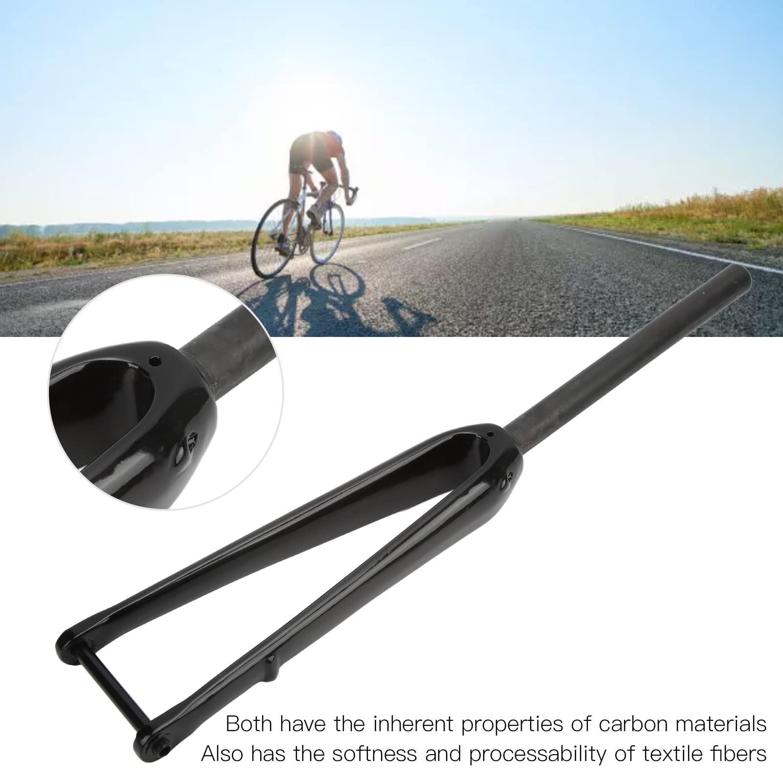 Carbon Fiber Straight Tube Fork, Road Bike Fork Rigid High Strength Lightweight for Riding(UD Bright)