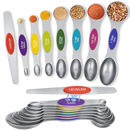 BANANABAY 304 Stainless Steel Measuring Spoons Set, 8 PCS Magnetic Measuring Spoons for Cooking Baking, Coffee Sugar Salt with Storage Box