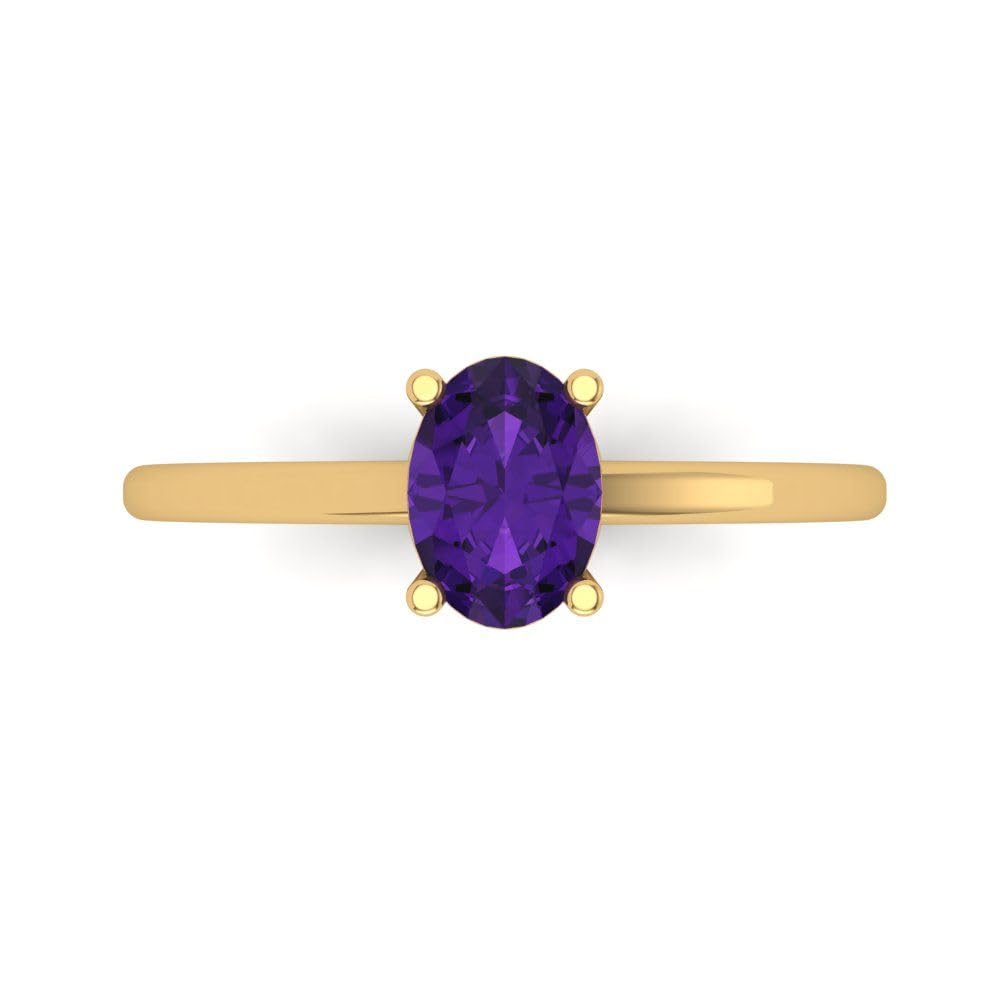 Clara Pucci 1.0 ct Oval Cut Solitaire Natural Amethyst gemstone Wedding Bridal Designer Anniversary Engagement Ring Real 14k Yellow Gold