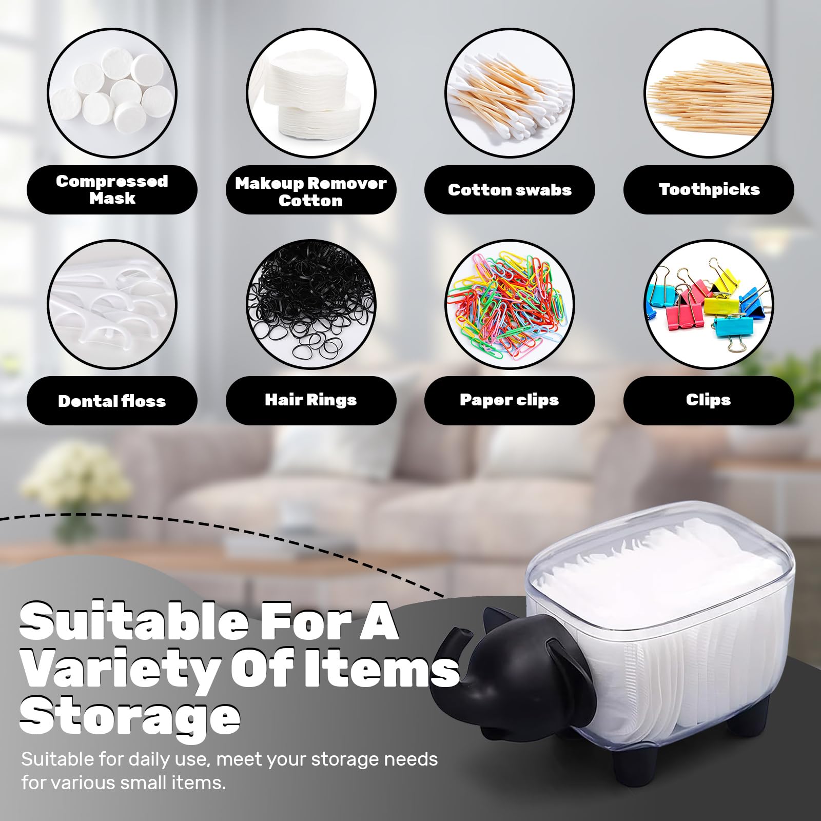Roucerlin 2 Pack Clear Elephant Shape Cotton Swab Holder, Cute Cotton Pad Ball Dispenser, Plastic Storage Container Bathroom Canisters with Lids for Floss Toothpick Vanity Organizer (Elephant)