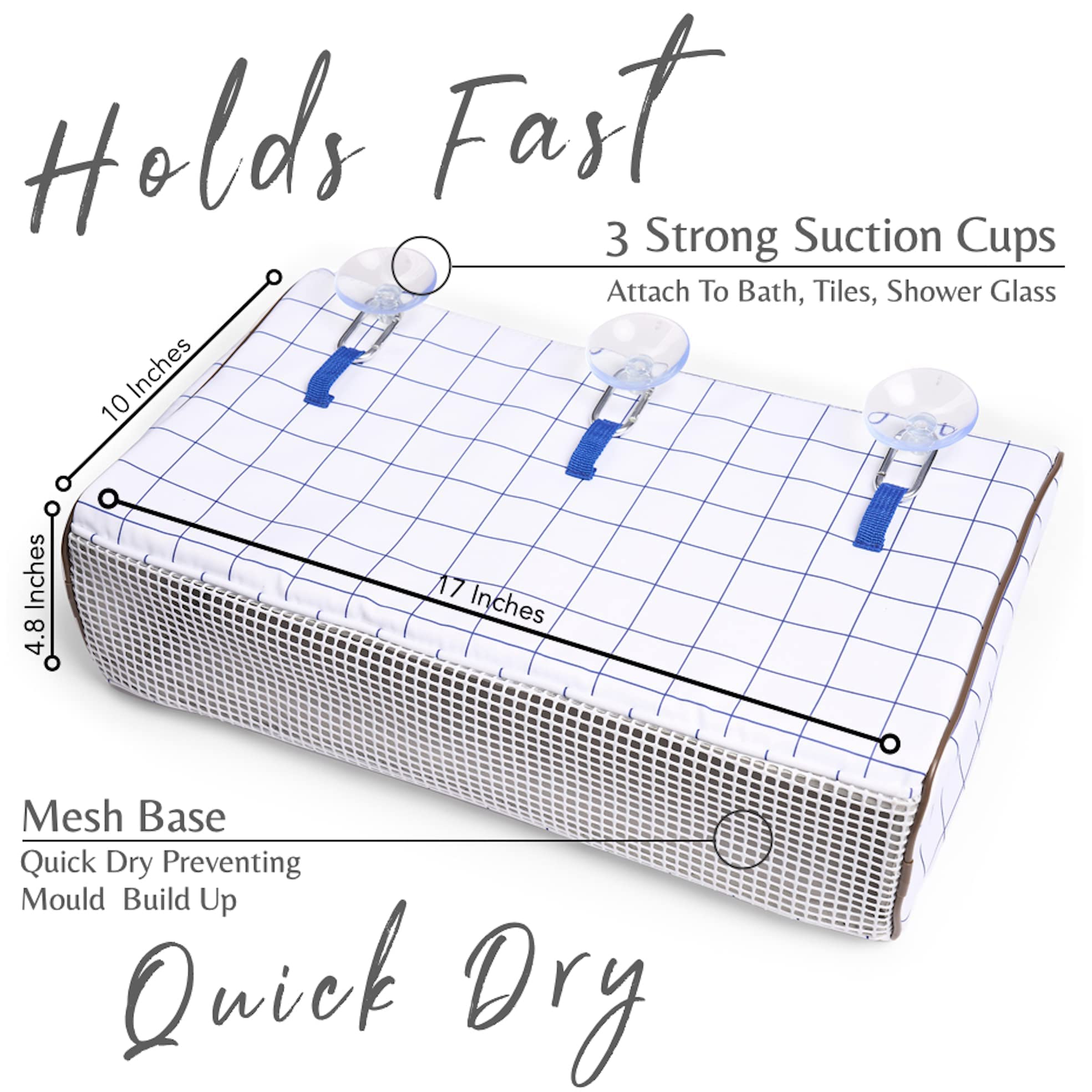 Large Bath Toy Storage with A Quick Dry Mesh Base. Sturdy Bath Toy Holder with 3 Strong Suction Cups. The Bath Toy Organizer Keeps Your Bathroom Tidy. Bathtub Toy Holder (Blue Check)