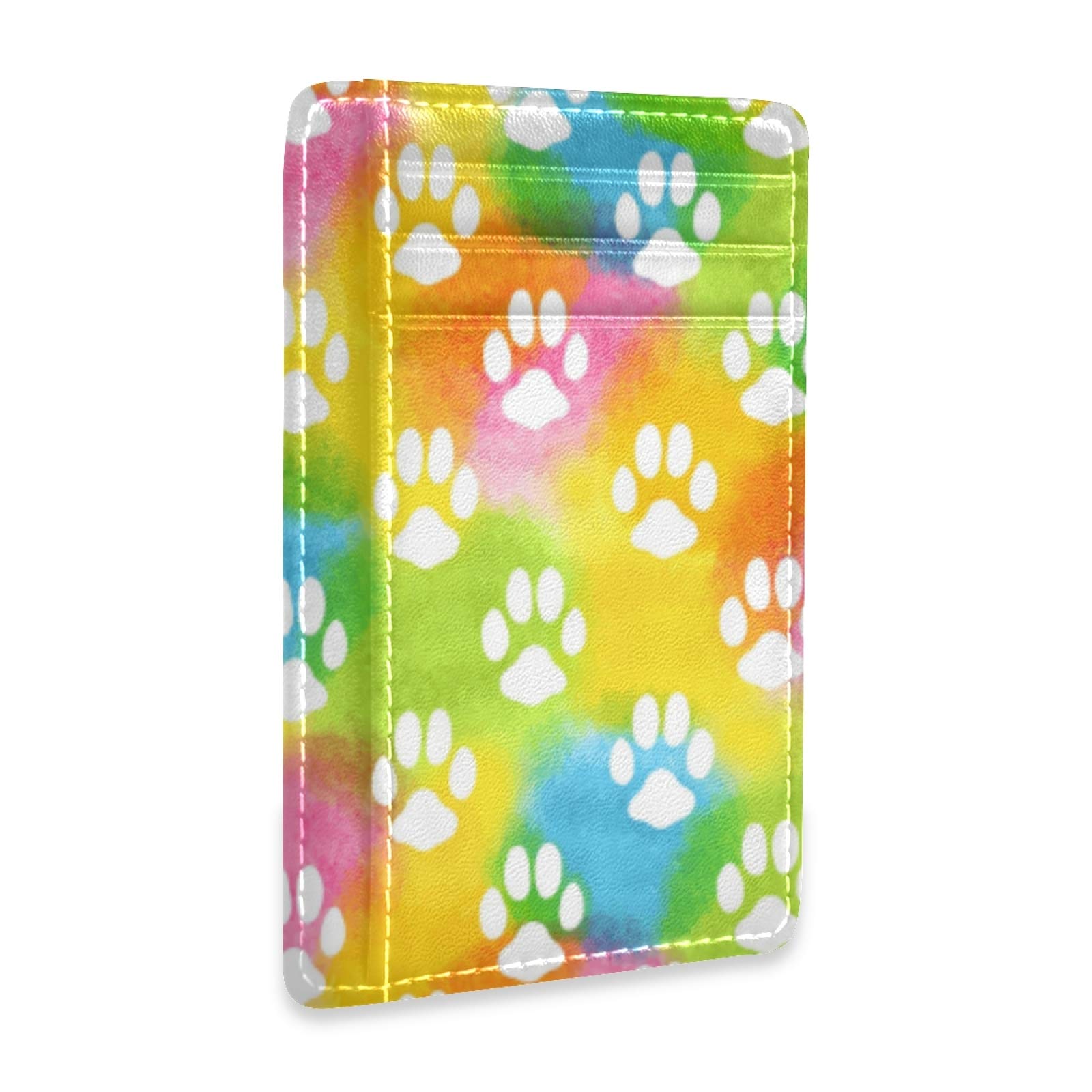 Linomo Thin leather Card Holder and Money Clip Watercolor Dog Paw Print Wallet RFID Blocking for Men & Women