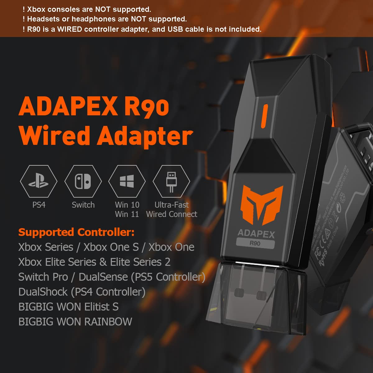 BIGBIG WON Controller Adapter, Wired Controller Adapters Converter for Xbox Series X|S/Xbox One|X|S/Xbox Elite Series/Elite Series 2/PS5/PS4 Wired Console Adapter for Switch/PS4/PC Win11&10 (R90-1pc)