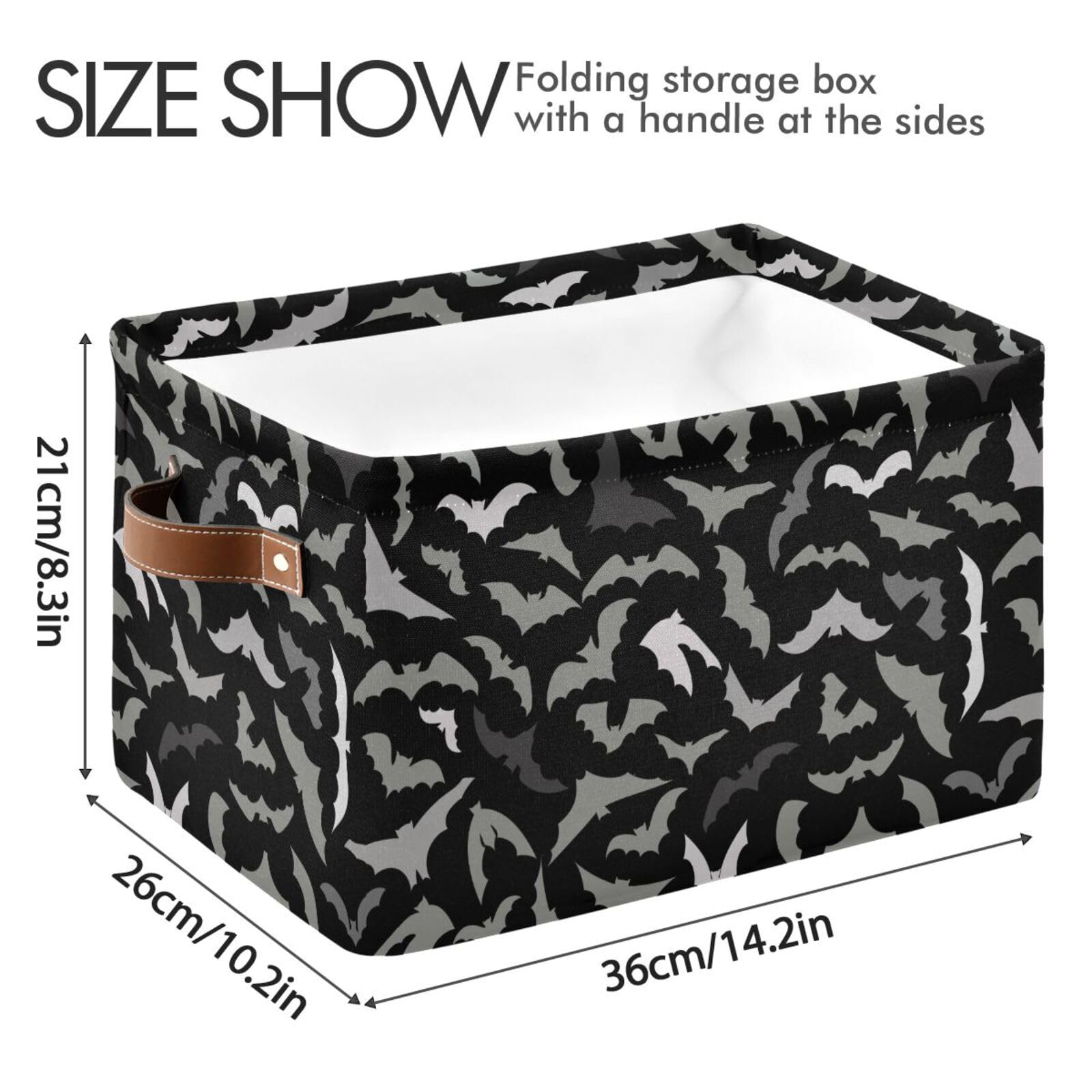 Sletend Halloween Bats Rectangular Storage Bin Foldable Sturdy Organizer Basket with Leather Handles for Organizing Home Office Nursery-1Pack