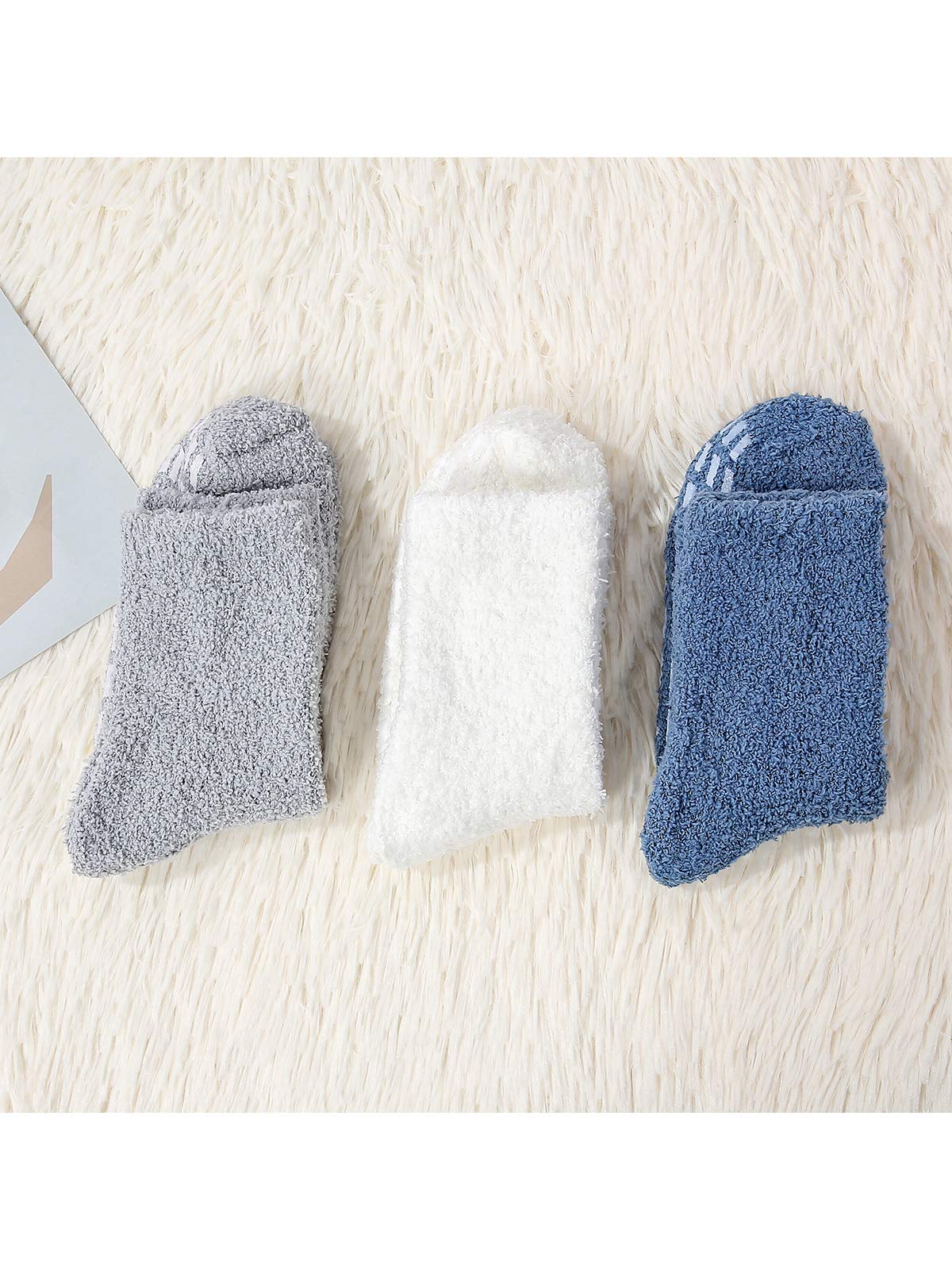 Century Star Anti Slip Athletic Plush Slipper Grip Soft Socks Women Yoga Pilates Soft Warm Cozy Socks For Christmas B 3 Pairs Blue/Gray/White One Size