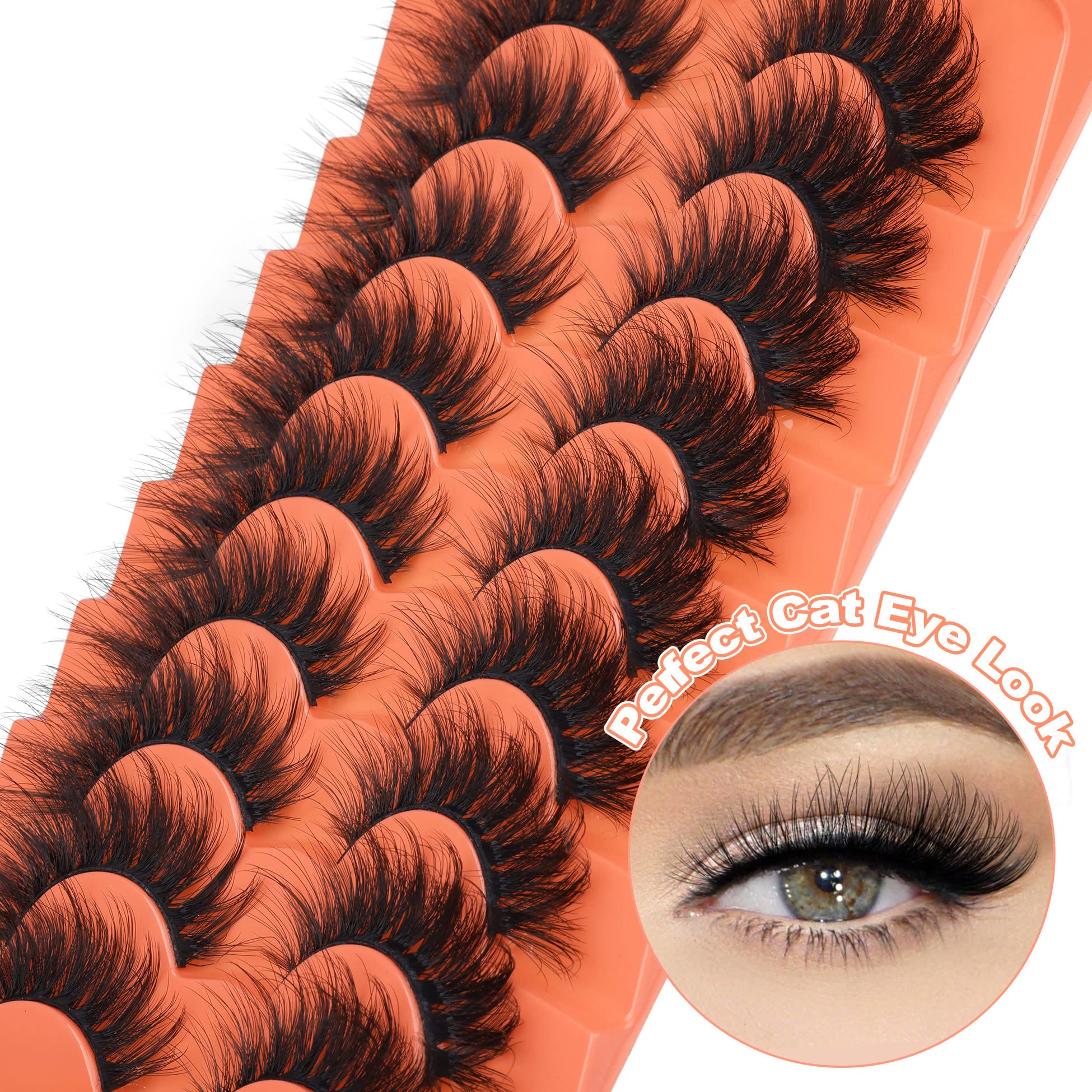 Cat Eye Eyelashes Natural Mink Lashes 18 mm Wispy Fake Eyelashes Lash Extensions Fluffy False Eyelash Strip Fox Eye Lashes Pack