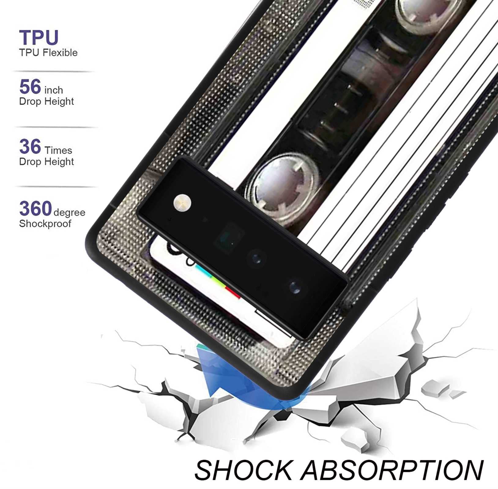 Compatible with Google Pixel 6 Pro(2021) Cassette Case, Vintage Music Cassette Tape Mix Tape Cool 80s 90s Classic Retro Graphic for Google Case Women Men, Slim Soft Silicone Case for Google