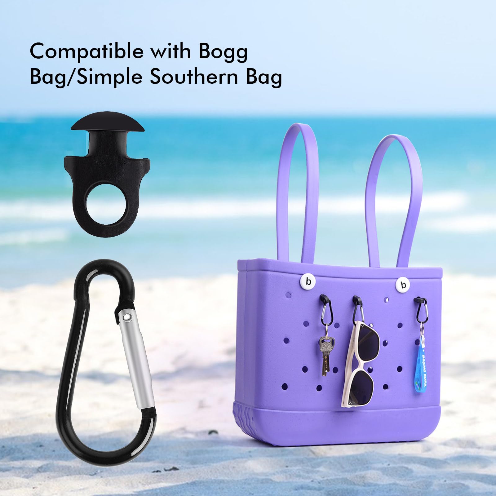 Funnacle Key Holder for Bogg Bag Accessories for Bogg Bags Carabiner Charm Keychain Compatible with Bogg Bag Simply Southern Rubber Beach Tote Bag (4 PCS Black)