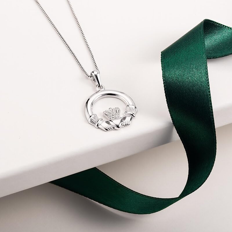 Biddy Murphy Irish Claddagh 925 Sterling Silver Pendant Necklace for Women, 20 Inches, Imported from Ireland