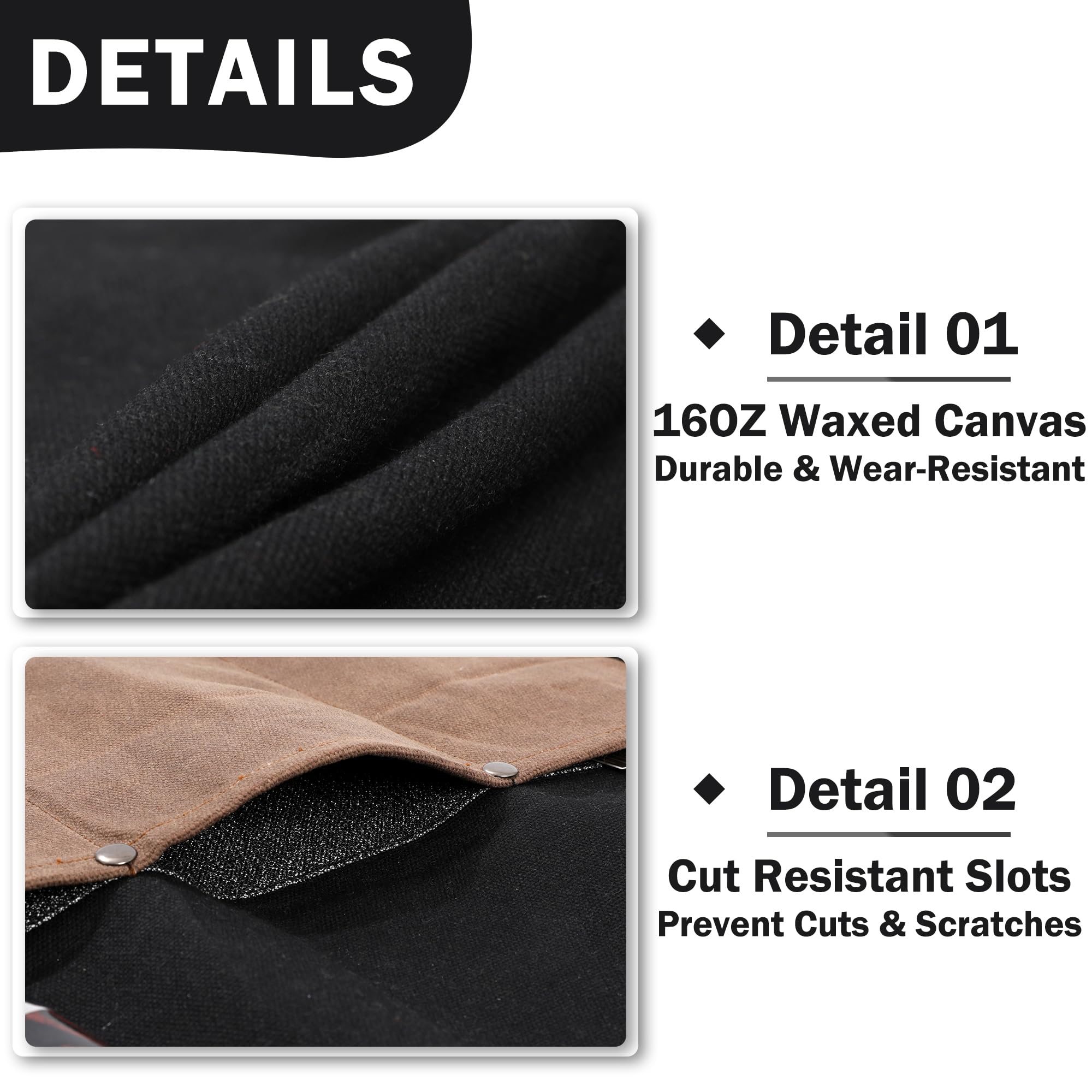 Chef Knife Roll, 16OZ Waxed Canvas Chef Knife Case with Professional Cut-Resistant Fabric & 4 Slots, Durable Knife Case (Black) - 20.5"L x 16.5"W