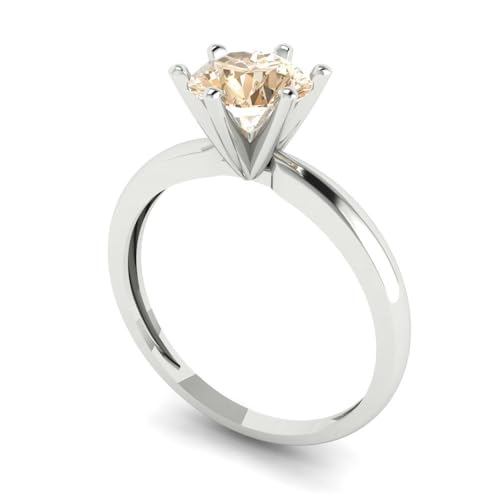 Clara Pucci 1.0 ct Round Cut Solitaire Natural Brown Morganite Engagement Bridal Promise Anniversary Ring in 18K White Gold Size 4