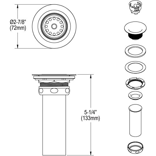 Elkay LK58 2" Drain Fitting with Type 304 Stainless Steel Body, Stainless Steel Strainer Basket, and Rubber Seal