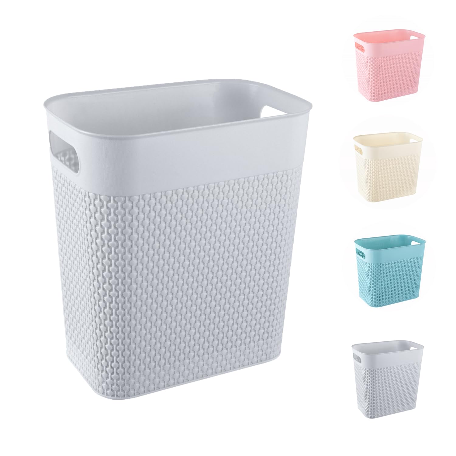 QPB Trash Can Plastic Trash Can Wastebaskets Garbage Bin Recycling Bin Slim Garbage Can Trash Bin with Handles for Narrow Space Bathroom Bedroom Laundry Home Kitchen Office (Large, Grey)