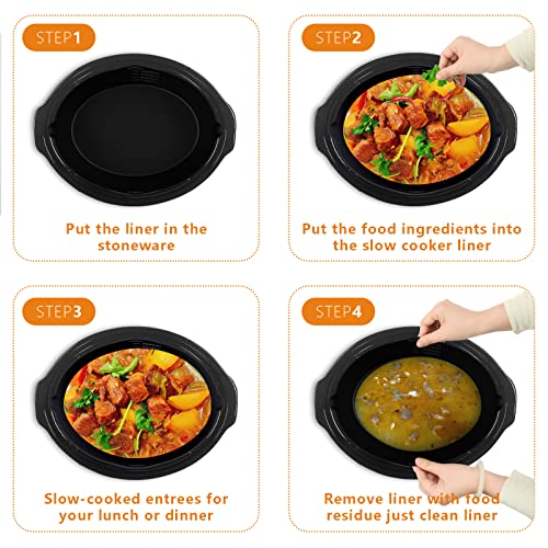 Slow Cooker Liners Fit Crockpots 7-8 Quart,Reusable Silicone Liner Insert for Crock Pot,Leakproof & Dishwasher Safe Cooking Liners for 7-8 QT Large Oval Crock-Pots(Black)