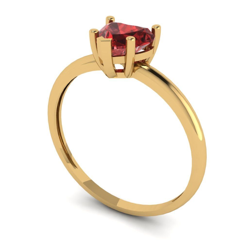 Clara Pucci 1.0 ct Heart Cut Solitaire Natural VVS1 Red Garnet 5-Prong Engagement Bridal Promise Anniversary Ring 18K Yellow Gold Size 4