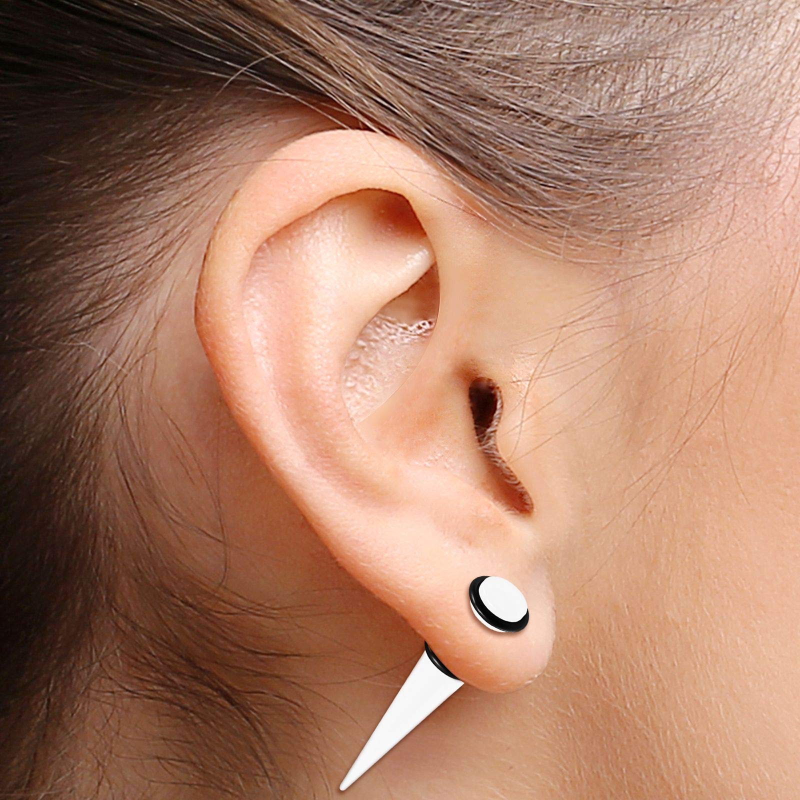 BanaVega 2PCS White Acrylic 16g 1.2mm 0g 8mm Taper Black O-Rings Cheater Plug Earring Illusion Gauge Ear Lobe Piercing Jewelry 2082