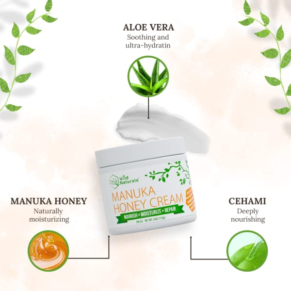 Wild Naturals Manuka Honey Moisturizer for Dry, Sensitive Skin – Eczema Relief Face Cream – Soothing Cream for Redness & Irritation – Face, Hand & Body Moisturizer for Women & Men