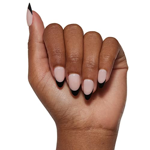 Glamnetic Press On Nails - Caviar | Semi-Transparent, Short Almond Nails, Reusable | 15 Sizes - 30 Nail Kit with Glue