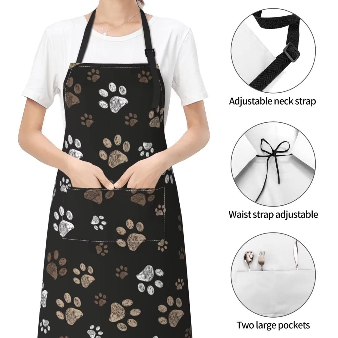 Cute Dog Grooming Apron Waterproof Animals Colorful Dog Paws Apron With 2 Pockets & Adjustable Neck Chef Aprons Bibs For Grooming Kitchen Cooking Baking Painting Gardening