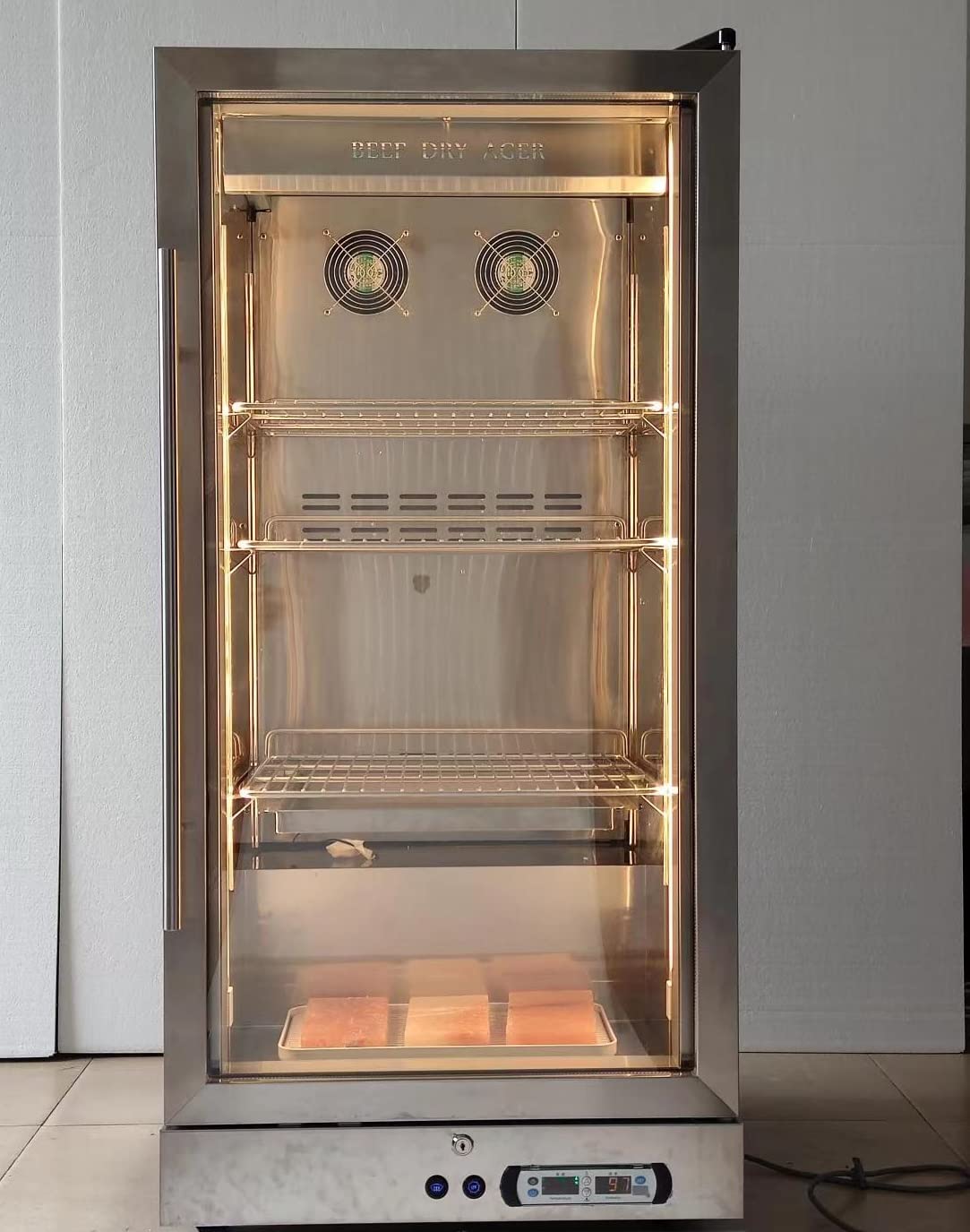 Kolice Commercial Aging Beef Showcase Freezer, Steak Aging Machine, Beef Display Showcase Freezer-268L,4 Tiers,Temperature: -5℃~ to 10℃ (23℉ to 50℉) for Hotel,Restaurant,Shopping Malls