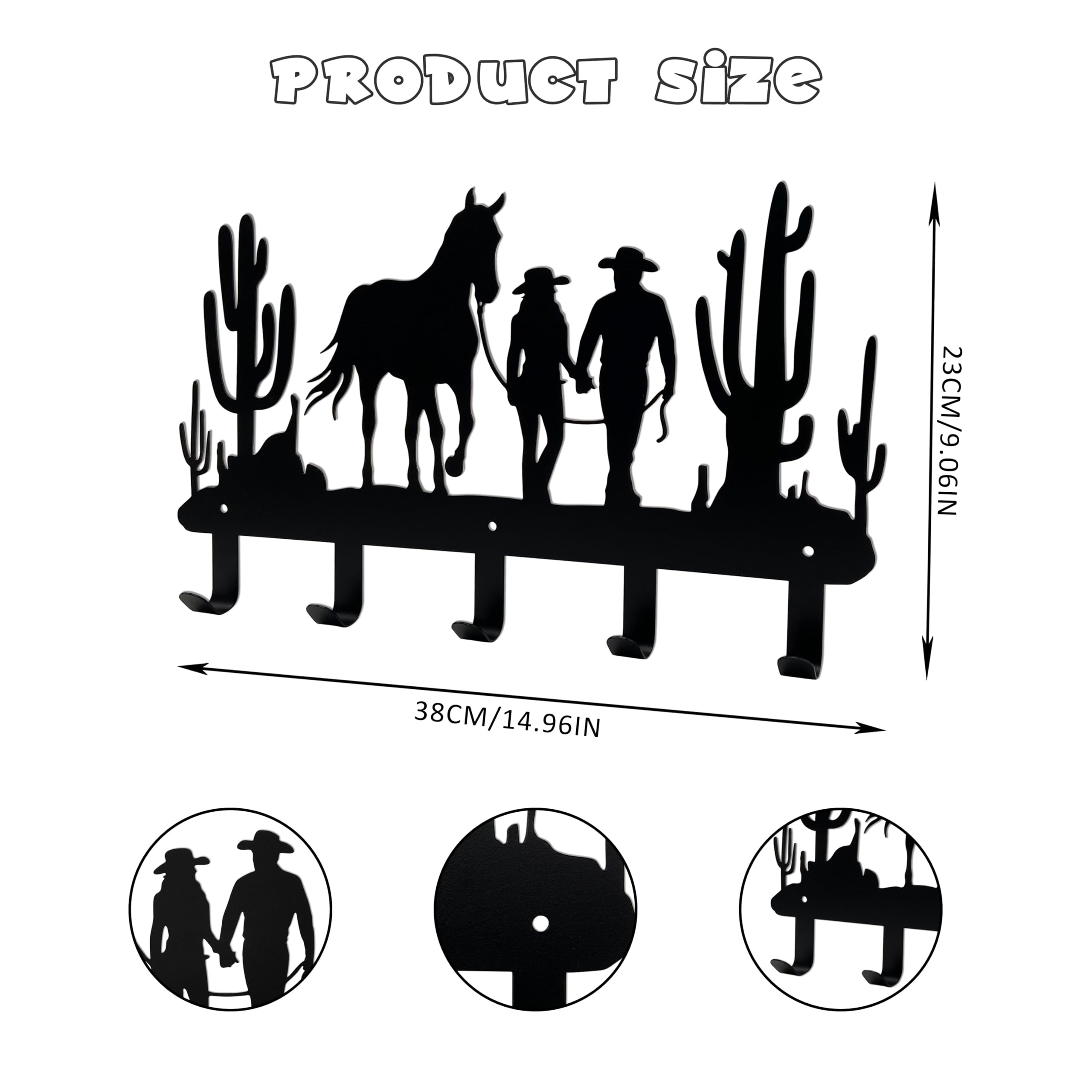 Ecqizer Cowboy Coat Hooks Wall Decor-Cowboy Hangers and Key Hooks Holder-Clothes Cowboy Hat Rack and Backpack Hanger-Cowboy Wall Art Decor for Storage, Living Room, Hallway, Bedroom…