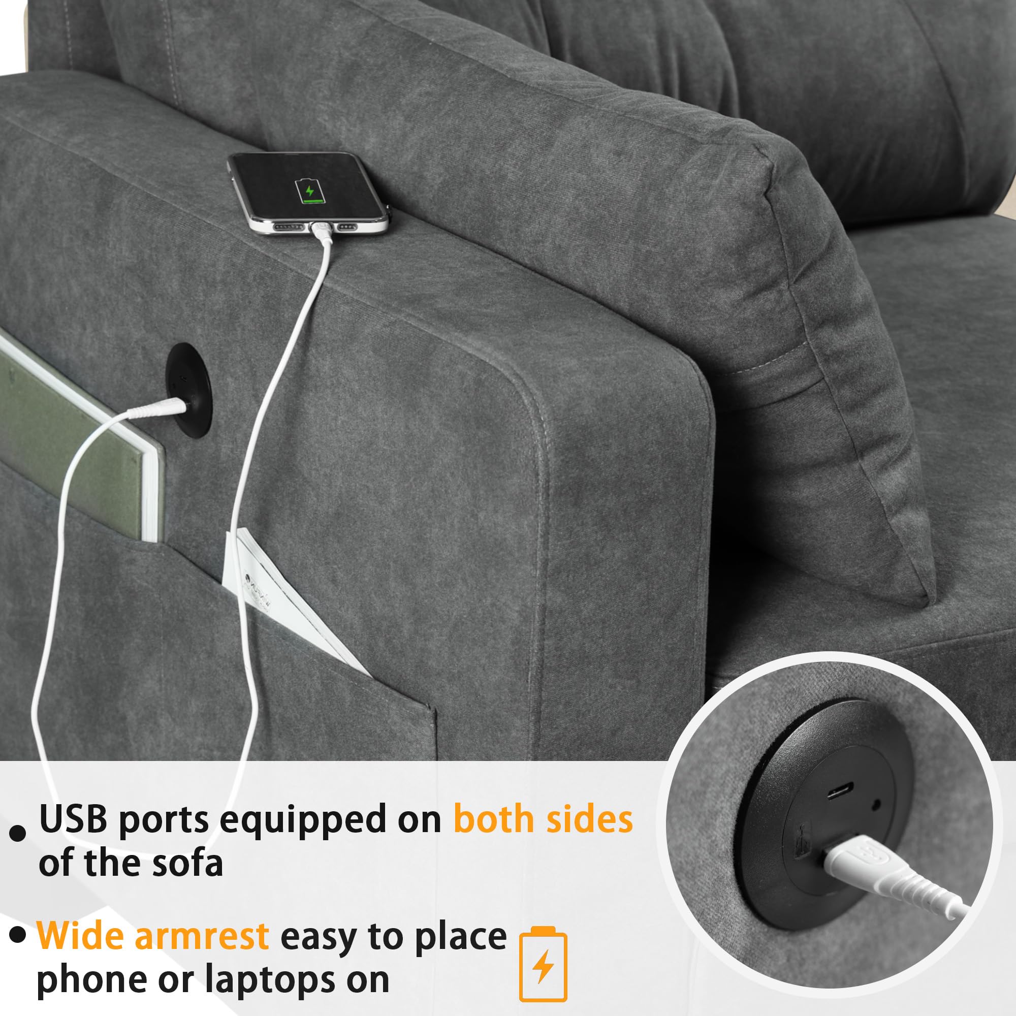 DIFYHOMEY U Shaped Modular Sectional Couches with USB Ports, Oversized 125β Velvet Anti-Scratches Fabric Sectional Sofa Set with Ottoman, Lumbar Pillows for Living Room, Office