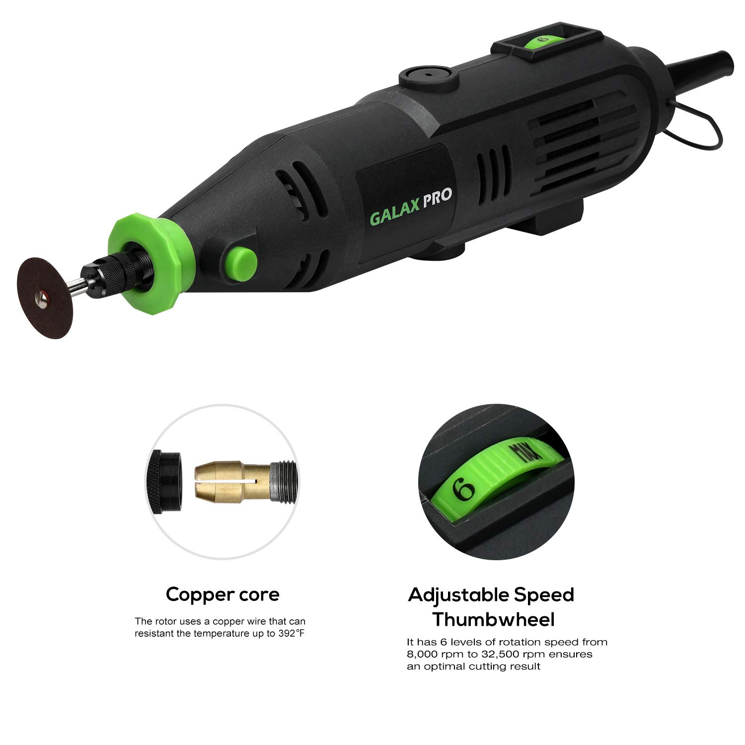 GALAX PRO 135W Rotary Tool Kit, Variable Speed 8000-32500rpm, 40 Accessories with Flex Shaft Ideal for DIY Creations, Craft Projects, Drilling, Cutting, Sanding, Polishing and Engraving