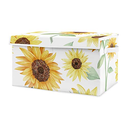 Sweet Jojo Designs Sunflower Boho Floral Girl Small Fabric Toy Bin Storage Box Chest For Baby Nursery or Kids Room - Yellow, Green and White Farmhouse Watercolor Flower