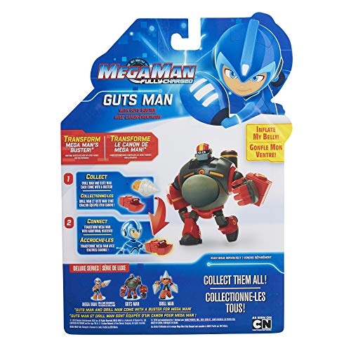 Mega Man Fully Charged β Deluxe Guts Man Articulated Action Figure with Expanding Belly and Guts Man Buster Accessory (to swap onto the Mega Man figure)! Based on the new show!