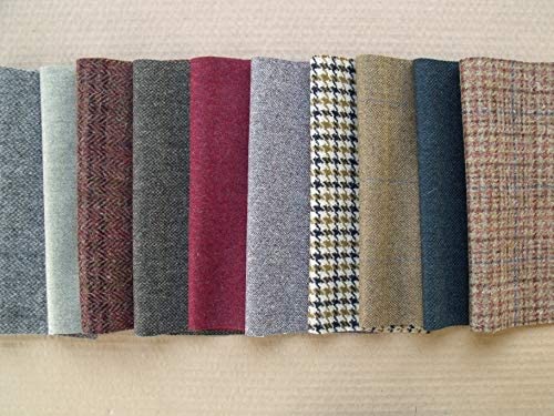 British Tweed 100% Wool Remnants Offcuts Squares Crafts 10 Pieces 9x9 inch, Made in Great Britainā¦