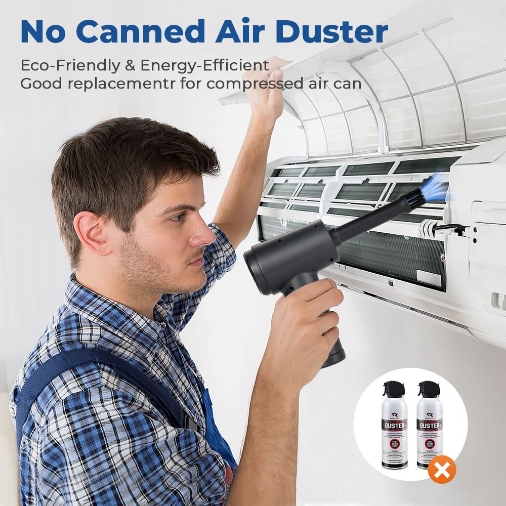 Compressed Air Duster and Vacuum 2-in-1, Reusable Keyboard Cleaner, Good Replace Compressed Air Can, Electric Air Duster 100000RPM -Cordless Air Duster for Computers 9000 mAh (Black)