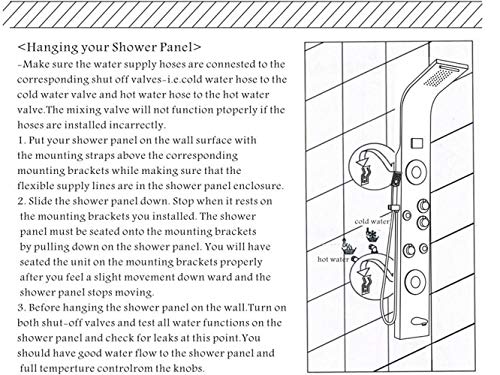 ELLO&ALLO Stainless Steel Shower Panel Tower System,LED Rainfall Waterfall Shower Head 6-Function Faucet Rain Massage System with Body Jets, Brushed Nickel