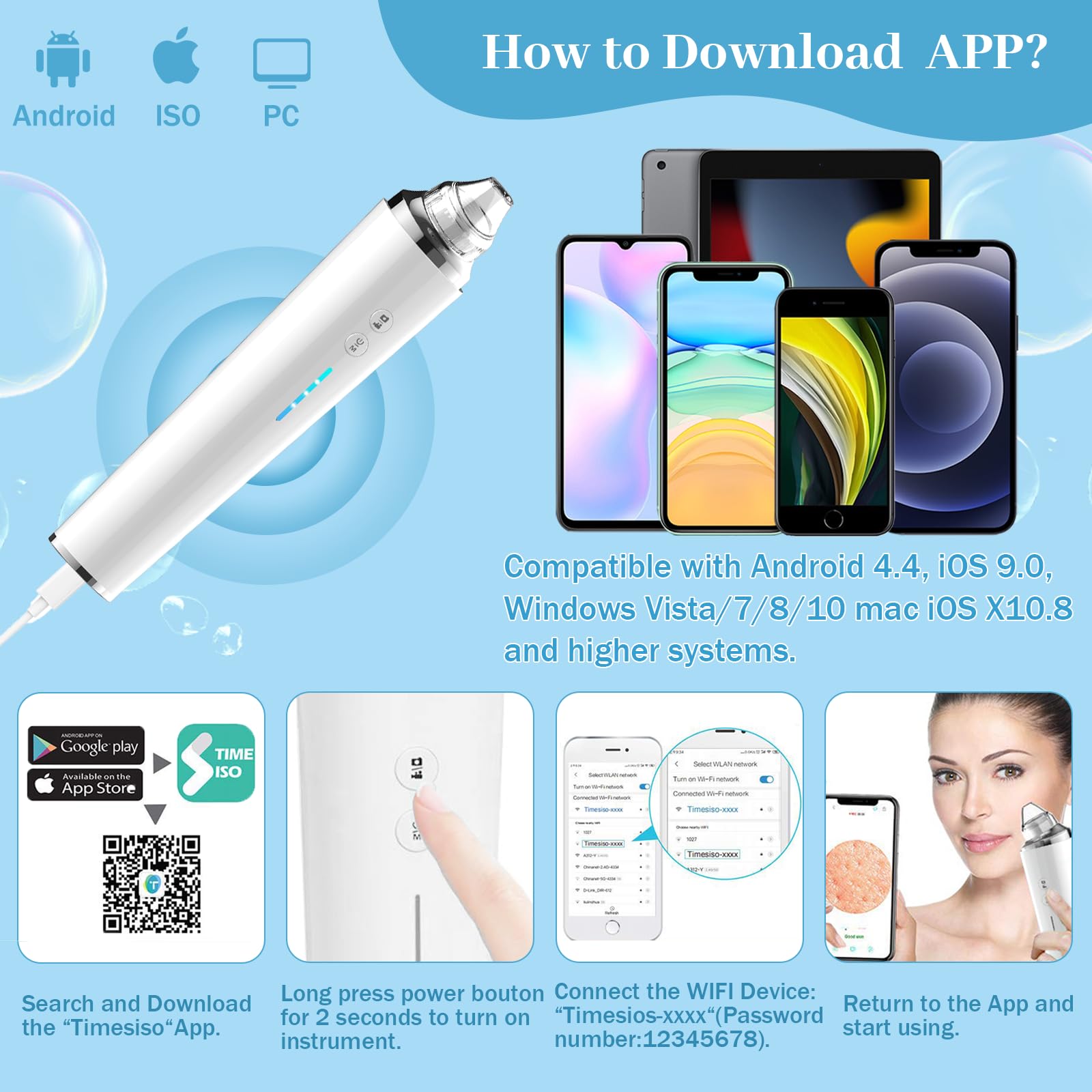 Blackhead Remover Pore Vacuum with Camera, Black Head Remover Suctioner 3 Suction Power & 6 Probes, WiFi Real-Time Skin Screen,Upgraded Pimple Vacuum Acne Comedone Extractor