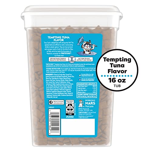TEMPTATIONS Classic Crunchy and Soft Cat Treats Tempting Tuna Flavor, 16 oz. Tub